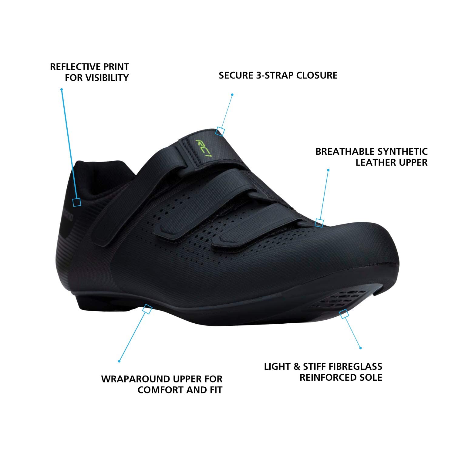SHIMANO SH-RC100 Feature-Packed Entry Level Road Shoe, Black, 7.5-8 Men (EU 41)