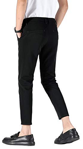 Plaid&Plain Men's Stretch Skinny Fit Casual Business Pants 6101 Ankle Dress Pants 6101 Black 30