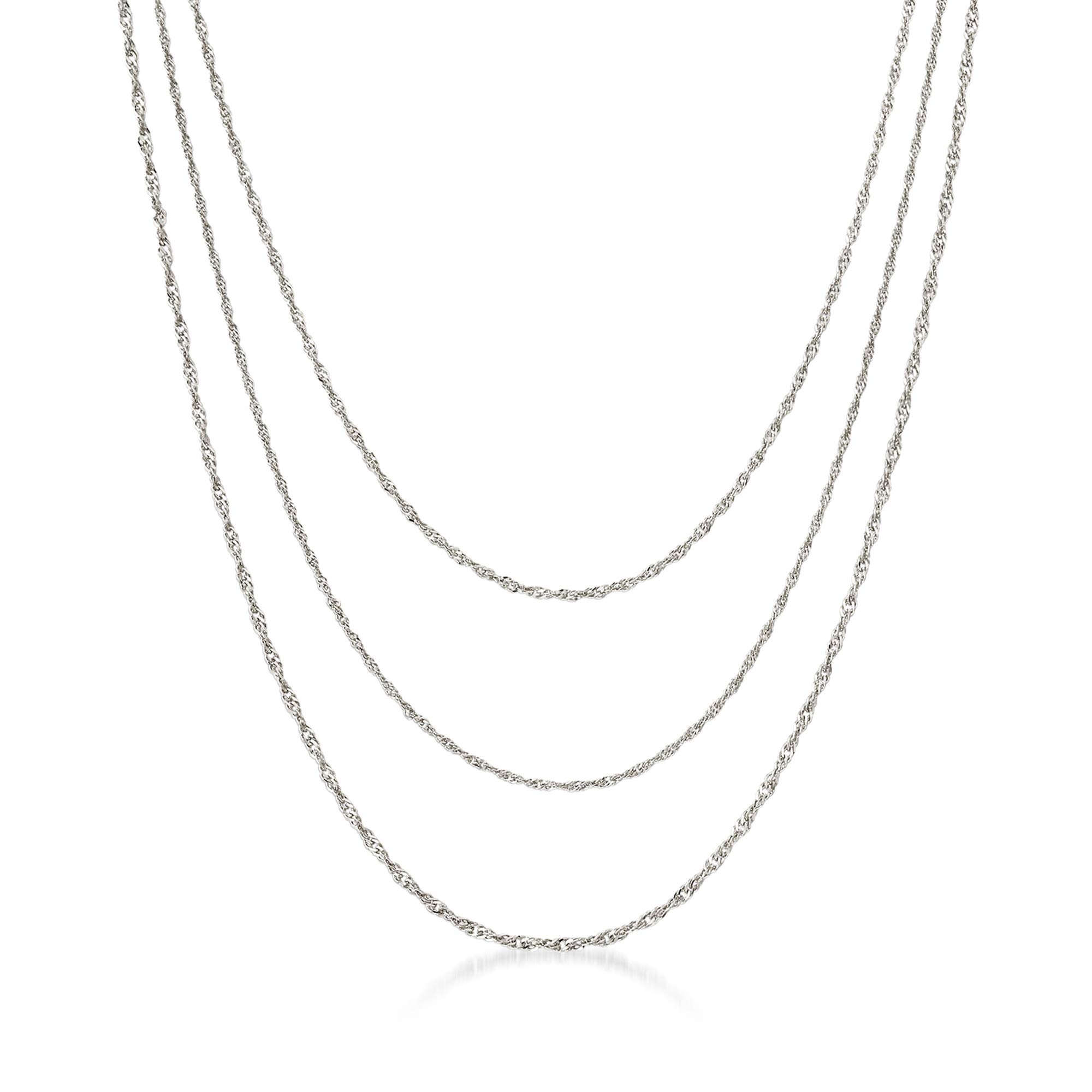 Ross-Simons Italian Sterling Silver 3-Strand Singapore-Chain Necklace. 18 inches