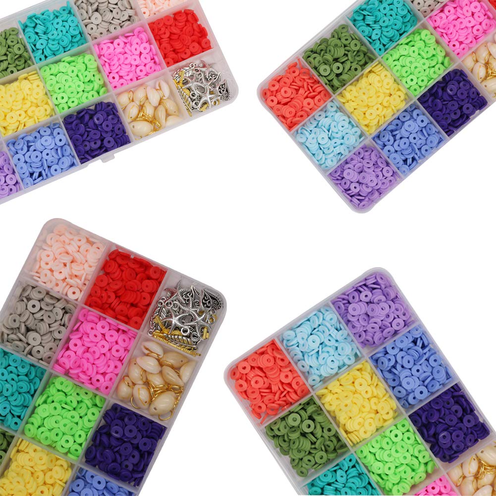 Potosala 6mm Flat Round Polymer Clay Beads Vinyl Disc Beads Loose Spacer Beads Handmade Beads for DIY Jewelry Making Bracelet Finding 13 Color About 2600pcs