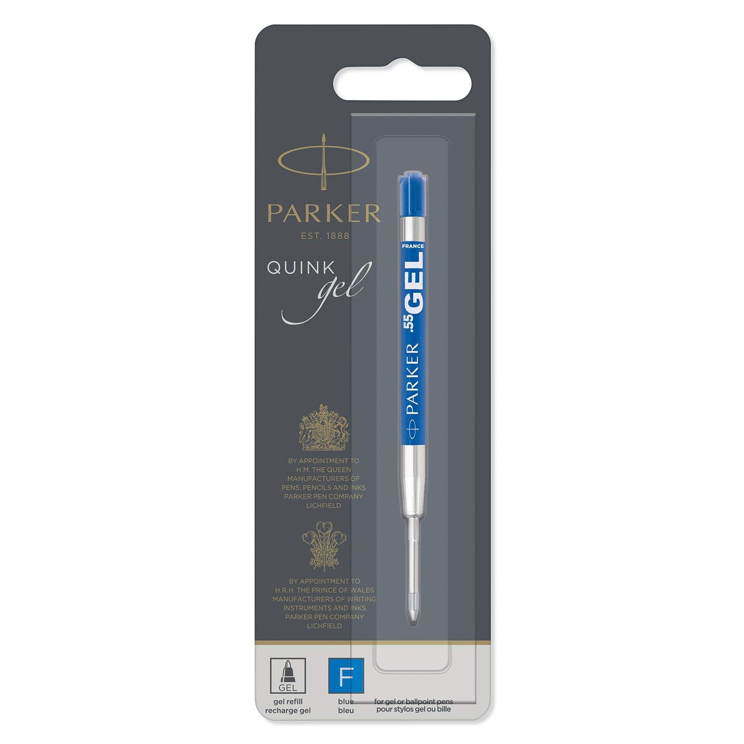 Parker Quink Ballpoint Pen Gel Ink Refill, 0.5mm, Fine Tip, Blue Ink, Bundle of 3 Refills