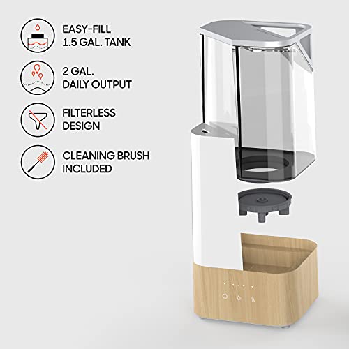 Sharper Image UHS2-SI Ultrasonic Humidifier with 1.5 Gallon Tank, 3 Levels of Warm or Cool Mist, Auto Shut, White, UHS2-SI β 1.5 gallon