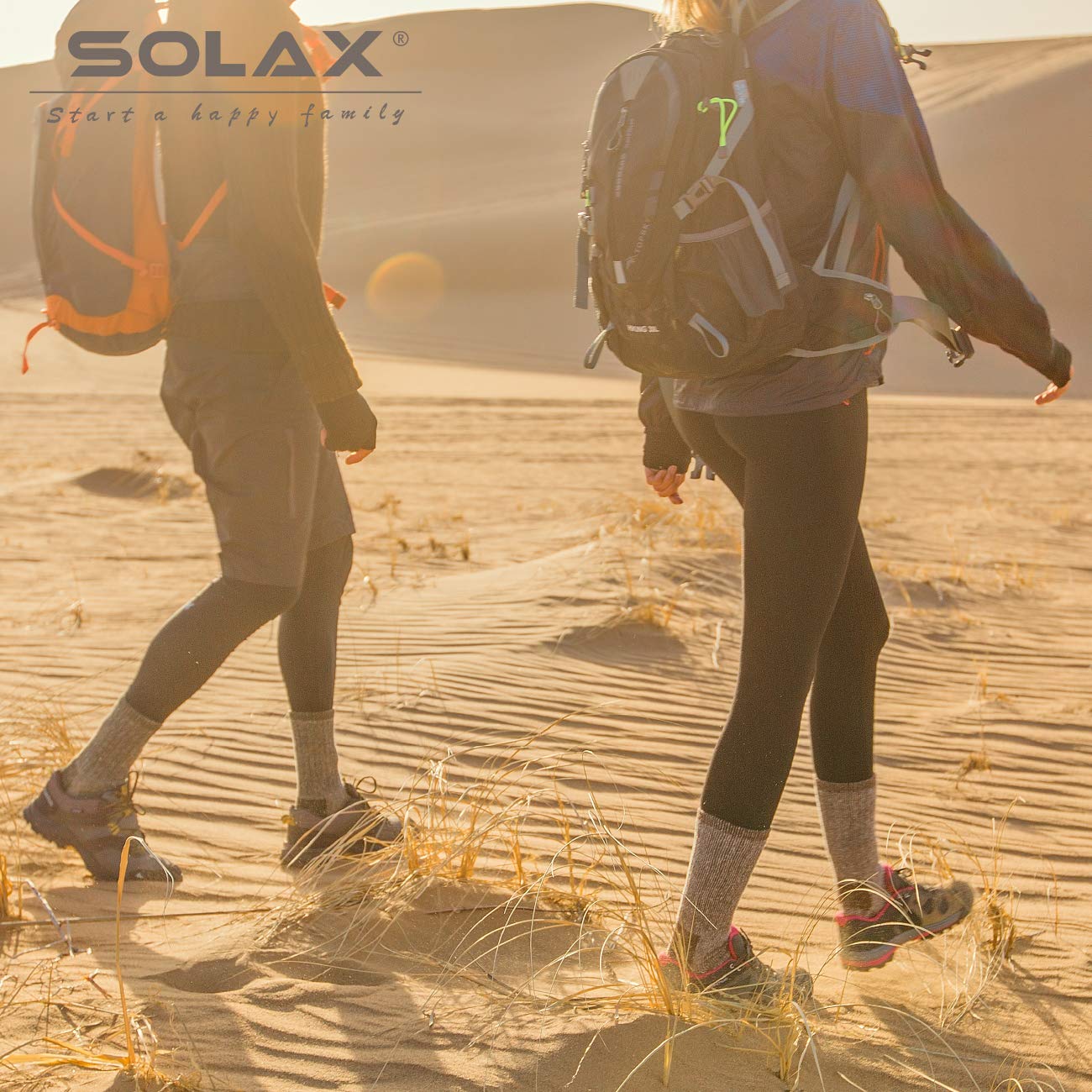 SOLAX Women's Merino Wool Hiking Socks 2 Pairs Outdoor Trail Crew Socks (Medium, Black169)