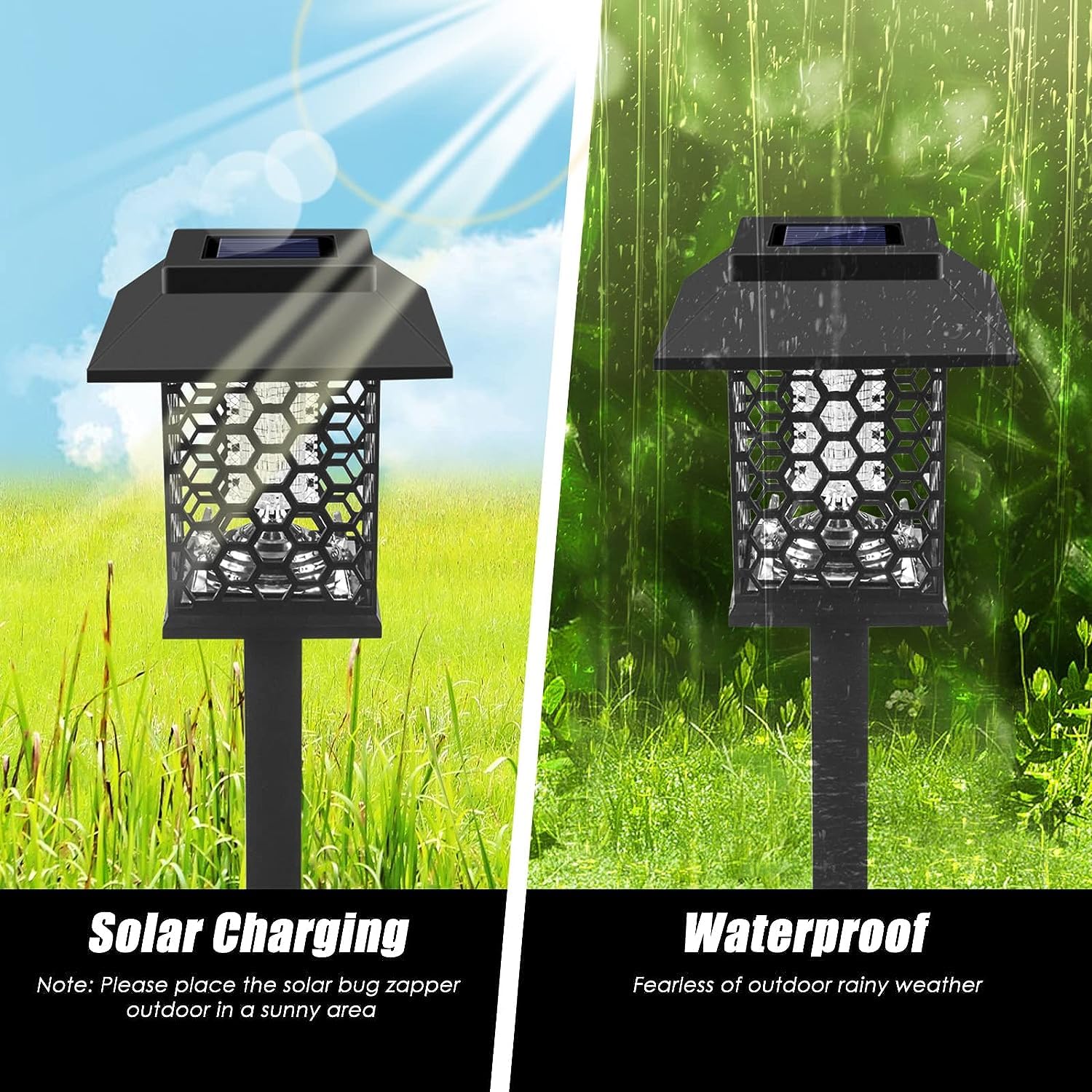 Solar Bug Zapper Intelligent Solar Garden Lights Waterproof Outdoor Mosquito Zapper for Mosquito Fly Bug Gnat Insect - Mosquito Killer & Lighting - 2 in 1 Bug Repellent for Patio Yard Garden, 2 Pack