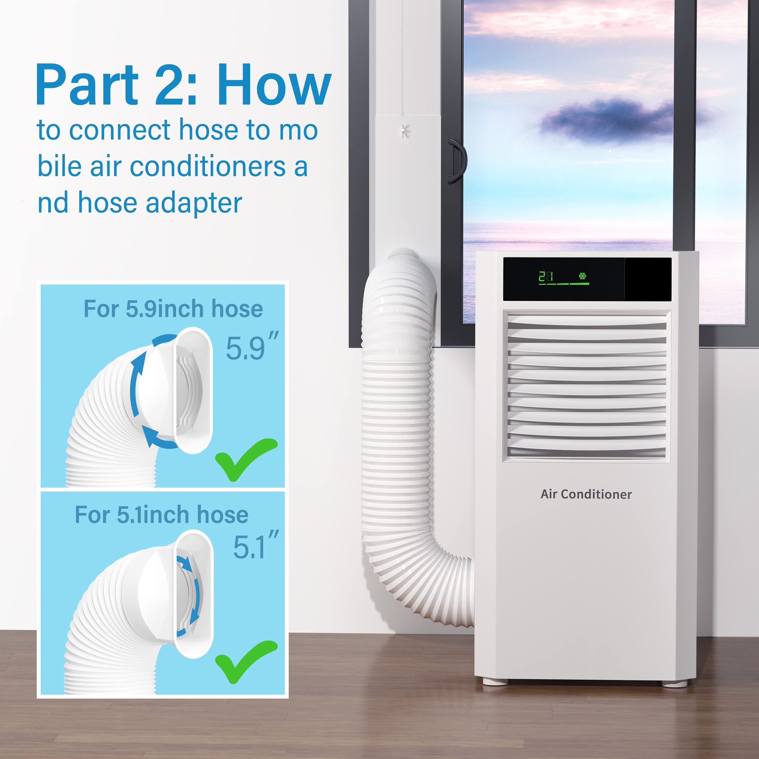 VSJEDAH Portable Air Conditioner Window Kit with Coupler Adjustable Window Seal for AC Unit, Sliding AC Vent Kit for Exhaust Hose, Universal for Ducting with 5.1/5.9 Inches Diameter