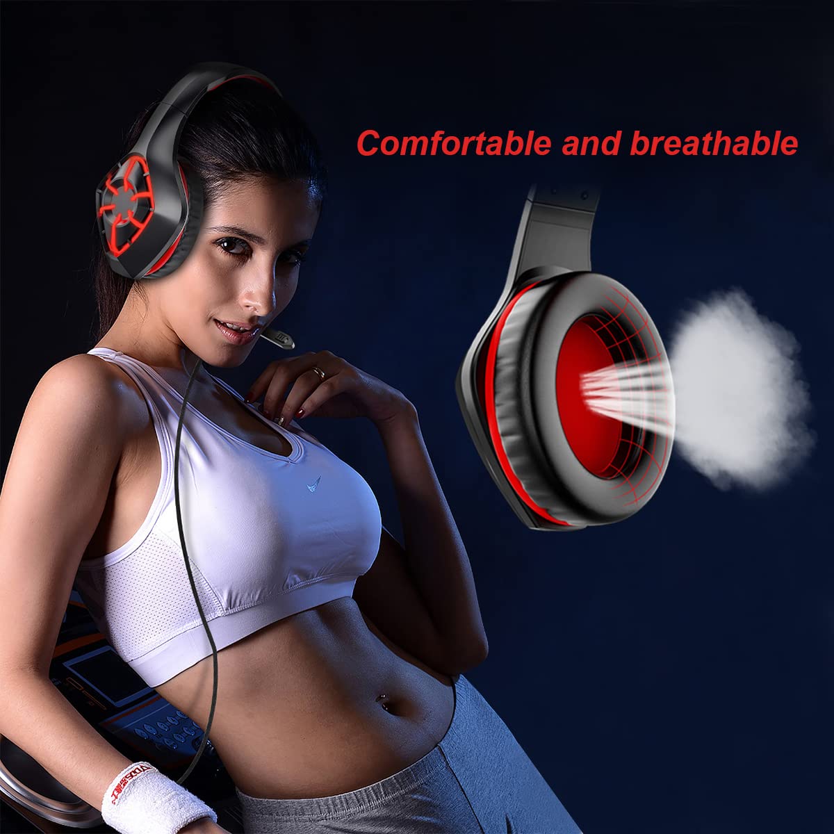 TUMAN Pro Gaming Headset with Microphone for Playstation 5,with RGB Lights and Stereo Channels,3.5mm Jack for PC Xbox One PS5,Comfort Upgrade (Red)