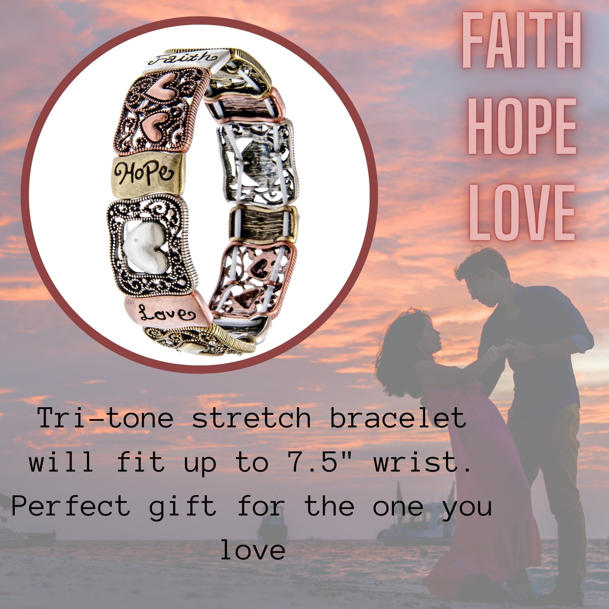 PammyJ Hope Faith Love Inspirational Stretch Bangle Bracelet