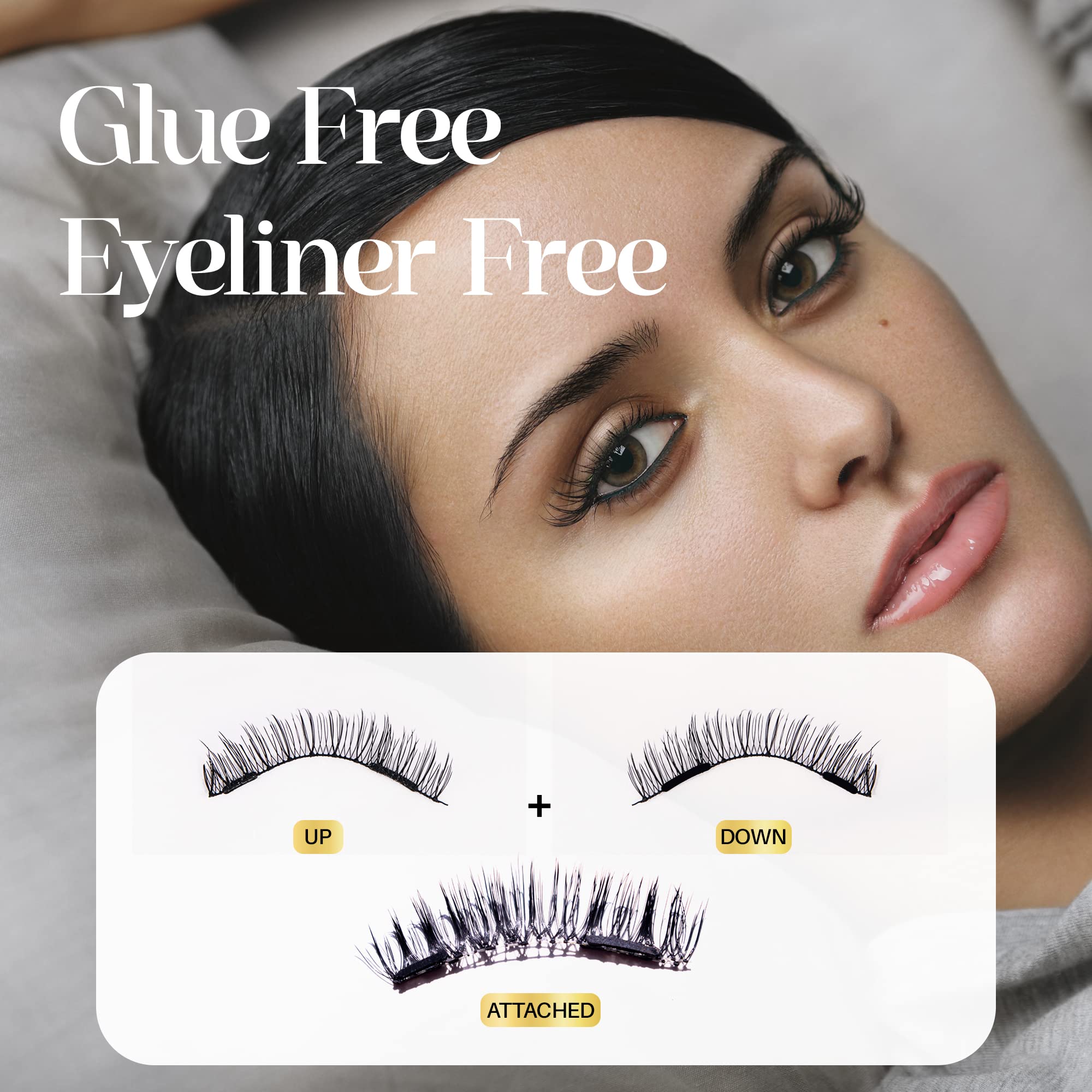 Reusable Dual Magnetic Eyelashes NO Eyeliner or Glue Needed, Magnets False Eyelashes, Soft 3D Fake Lashes Extension with Tweezers, Natural Look Eyelashes Set with 8 Pieces / 2 Pairs