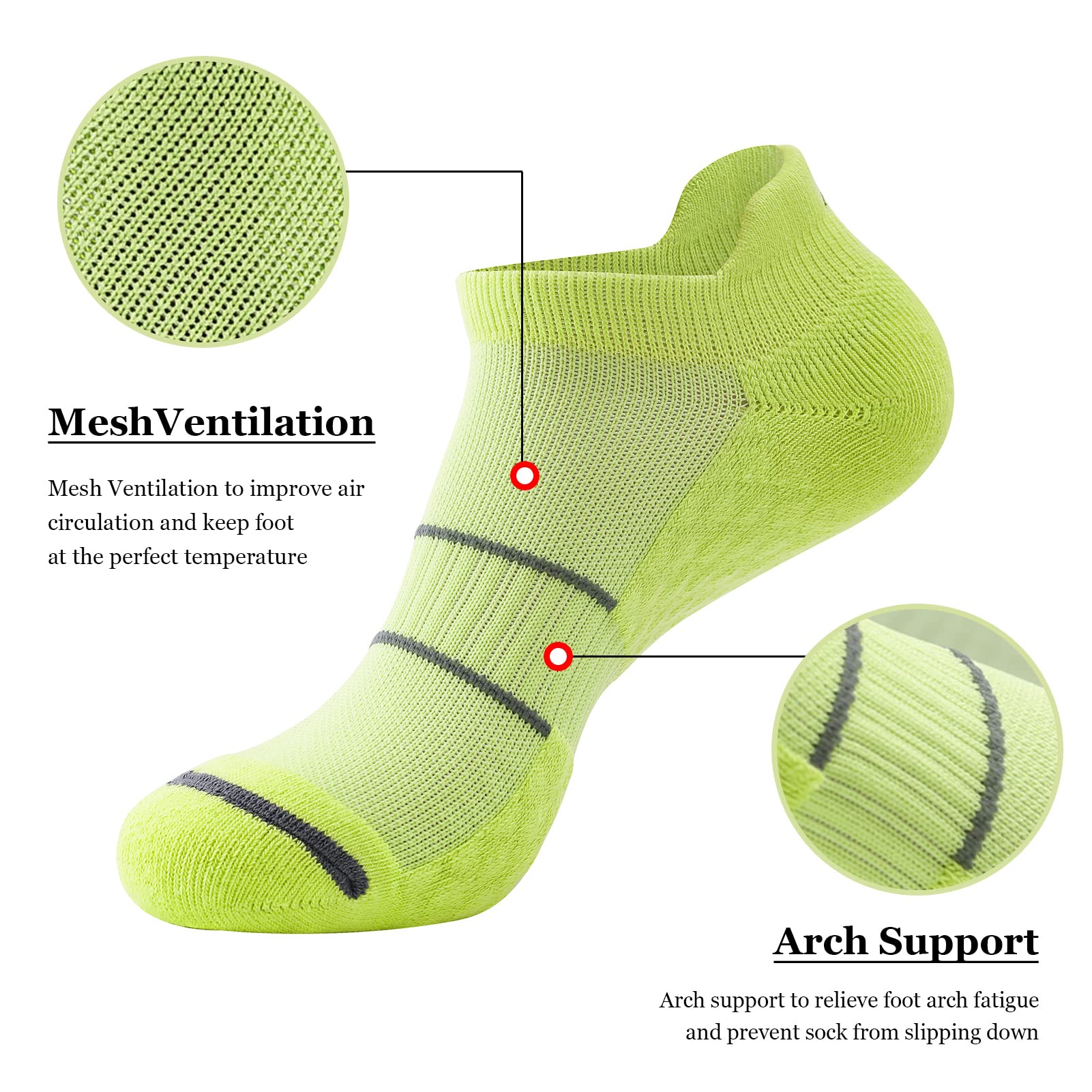 Women Cushioned Running Ankle Socks Low Cut Athletic Compression Socks No Show Performance Socks Sport Socks with Heel Tab 5 Pack