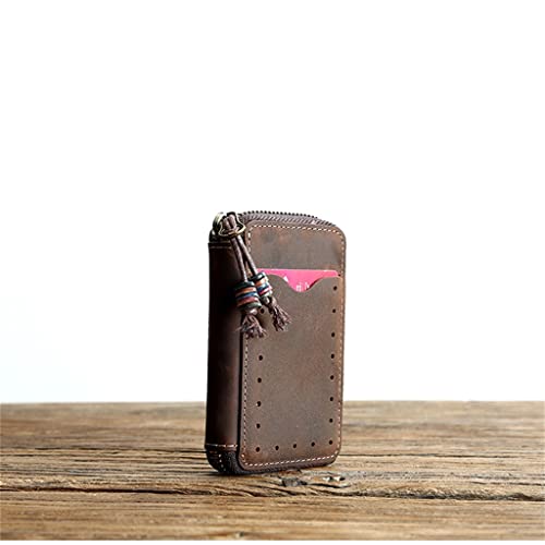 YFQHDD Men's Vintage Leather Key Case Multifunctional Zipper Large Capacity Female Bus Card Holder Couple