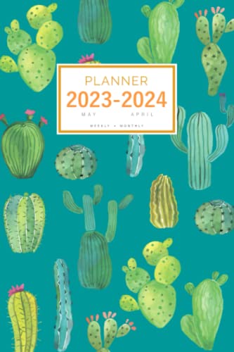 Planner 2023-2024: 6x9 Weekly and Monthly Organizer from May 2023 to April 2024 | Cactus Flower Bird Design Teal
