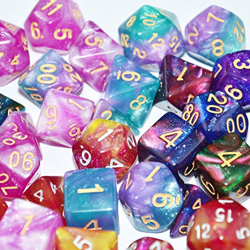 SmartDealsPro 6 x 7 Sets (42 pcs) Glitter Polyhedral Dice Sets with Pouches for DND RPG MTG Dungeon and Dragons Table Board Roll Playing Games D4 D8 D10 D12 D20 (6 Sets)