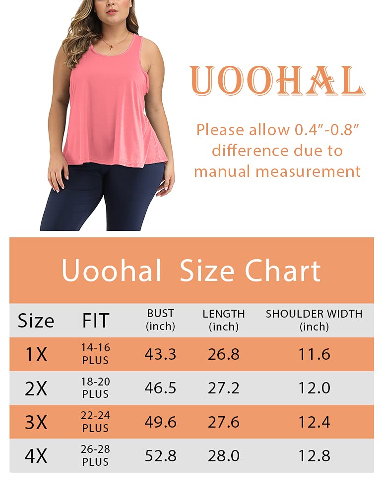 Uoohal Plus Size Workout Tank Tops for Women Sleeveless Womens Tops Yoga Tanks Solid Dark Blue 2X