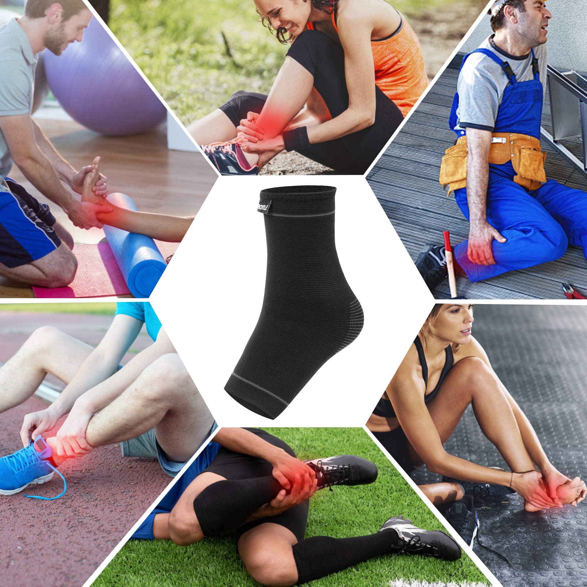 Protle Soft Ankle Brace Compression Support Sleeve (Pair) for Injury recovery, Pain Relief, Joint pain, Achilles Tendon, Plantar Fasciitis Foot socks, Reduce Swelling, Arch Support (Black, Medium)