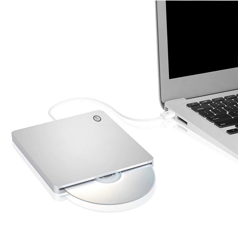 Ploveyy External CD DVD Drive USB Ultra-Slim Portable CD DVD RW/DVD CD ROM Burner/Writer/Superdrive with High Speed Data Transfer for Mac MacBook Pro/Air iMac Laptop (Silver)
