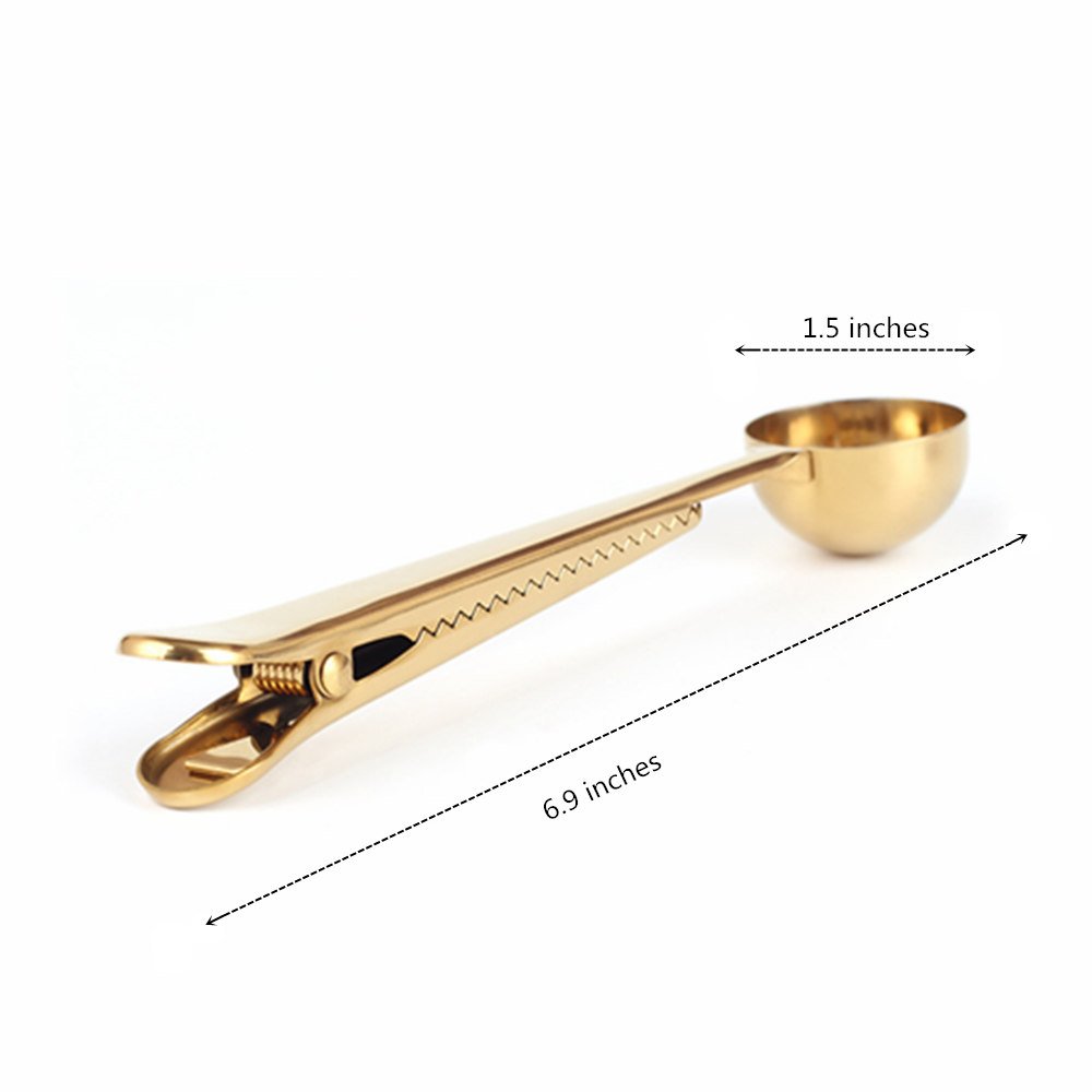 Voice on growth Coffee Scoop, Stainless Steel Golden Multi Function Coffee Measuring Spoon,Great Measuring Coffee, Tea,Protein Powder, Instant Drinks More - Perfect Coffee Spoon Bag Clip
