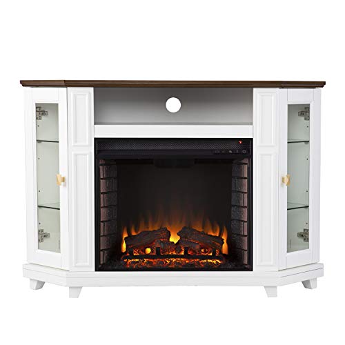 SEI Furniture Dilvon Electric Media Fireplace w/Storage, White/Brown