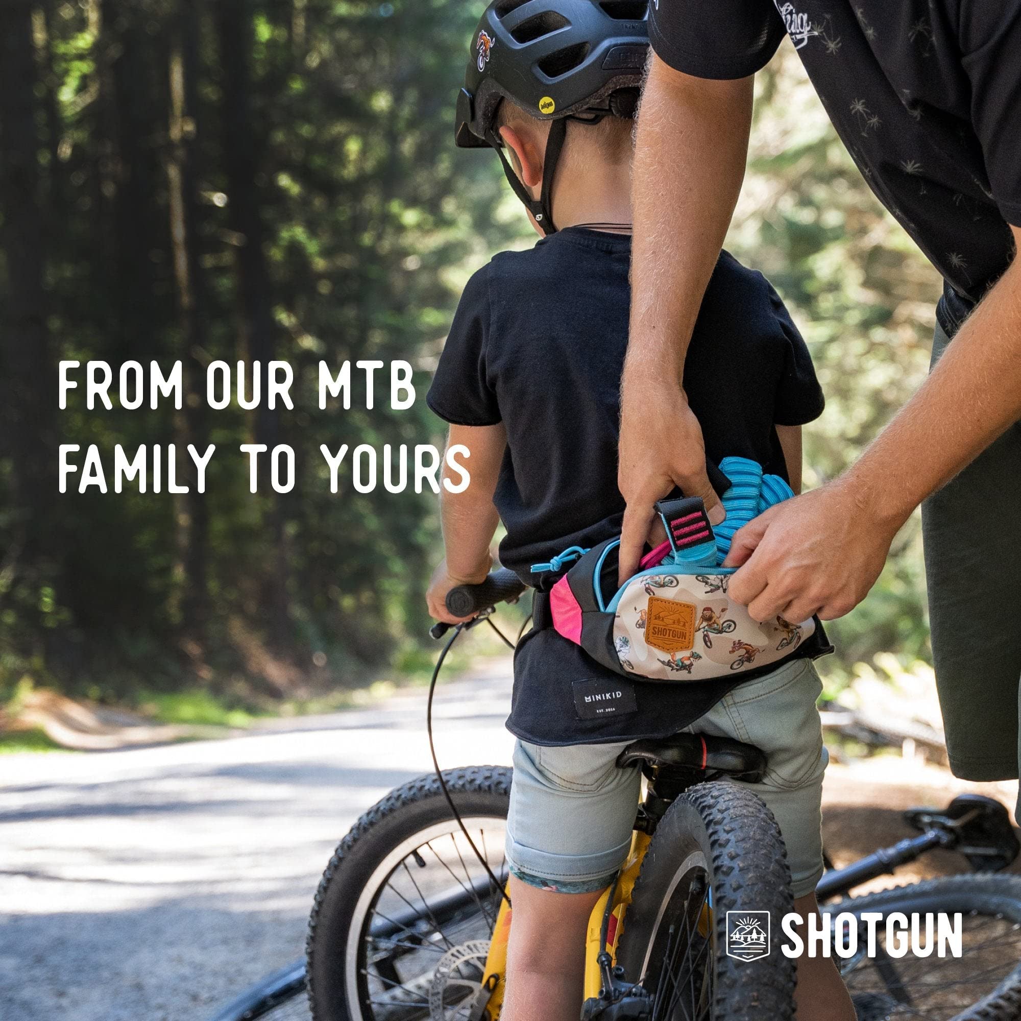 SHOTGUN Kids Ride MTB Tow Rope + Child Hip Pack Combo | Child Bike Stretch Bungee Cord Pull Behind Attachment - Hip Pack Combo