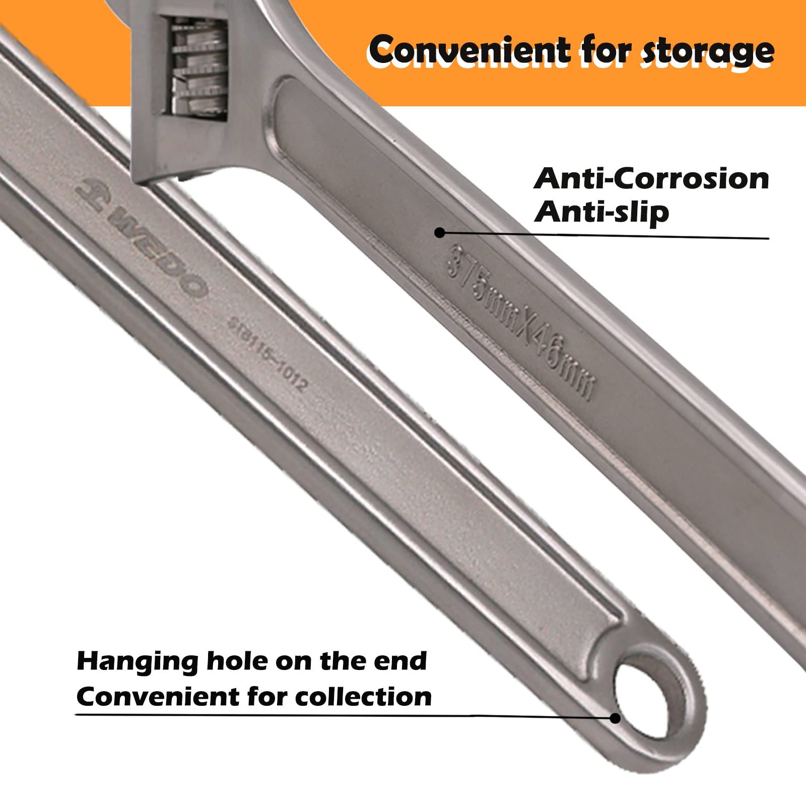 WEDO 5Pcs Stainless Steel Adjustable Wrench Set, Adjustable Spanner, Precision Milled Jaws for Max Gripping Power, Anti-Corrosion, DIN Standard, Die-forged, Rust-Proof(Length 4”,6”,8”,10”,12”)