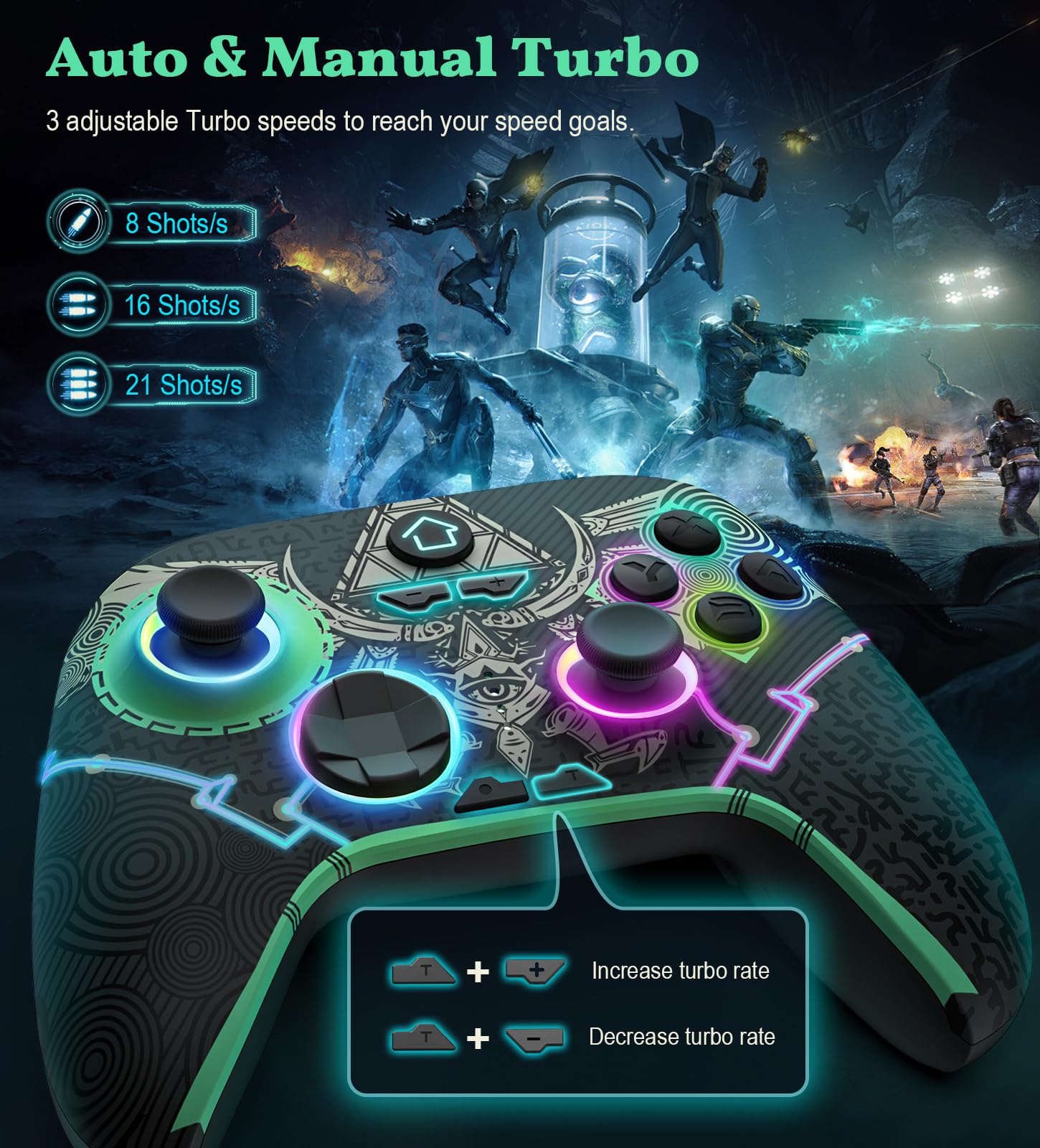 TiMOVO PC Controller for Switch/Windows PC/Steam,Wireless Bluetooth Controller with RGB Light/Hall Joysticks/Hall Triggers, Switch Controller with Wireless Adapter -Gray