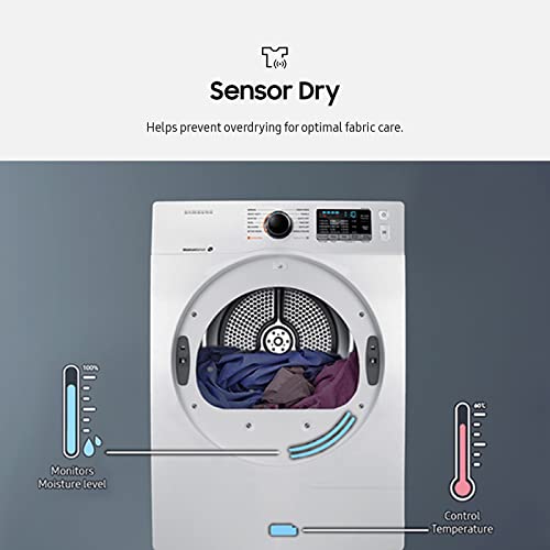 SAMSUNG 4.0 cu. ft. Electric Dryer, Compact Clothes Drying Machine, Stackable for Small Spaces w/ Sensor Dry, 12 Preset Cycles, Reversible Door, Internal Drum Light, DV22K6800EW/A1, White