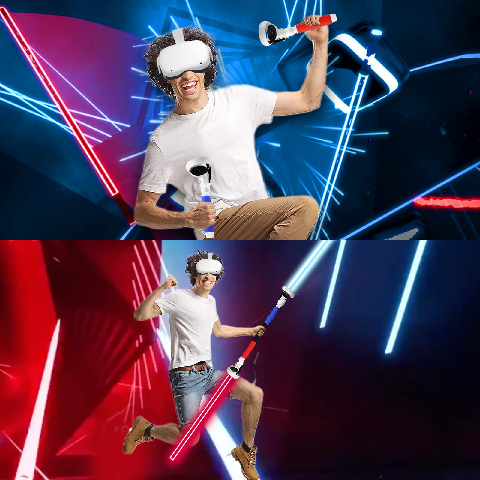 VR Beat Saber Handles,Upgraded VR Dual Handles Extension Grips and Long Stick Handle for Meta/Oculus Quest 2 Controller Playing BeatSaber Games