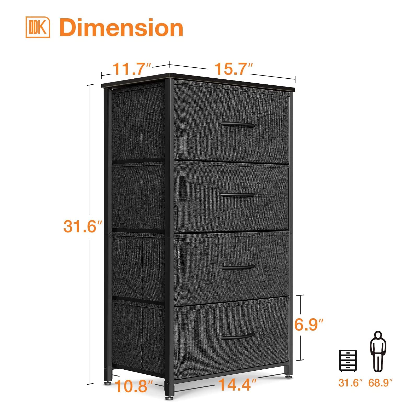 ODK L Shaped Gaming Desk with 4 Drawer Storage Cabinet Dresser, Black Carbon Fiber Computer Desk and Black Dresser