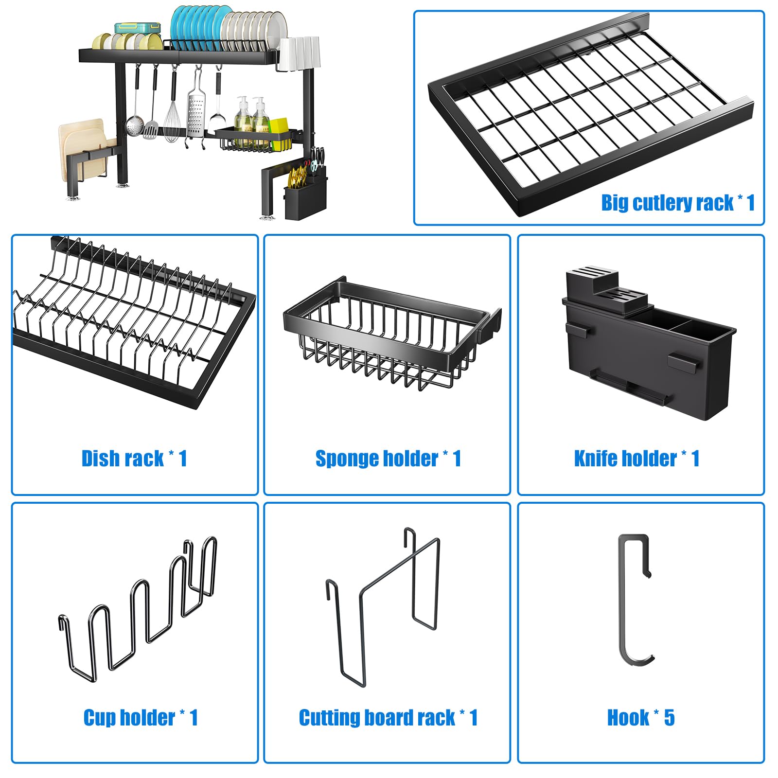 Over The Sink Dish Drying Rack【Thicker and More Sturdy】Kitchen Dish Drying Rack Space Saving, Over Sink Dish Drying Rack, Metal Drying Rack,26.5"-32.5"