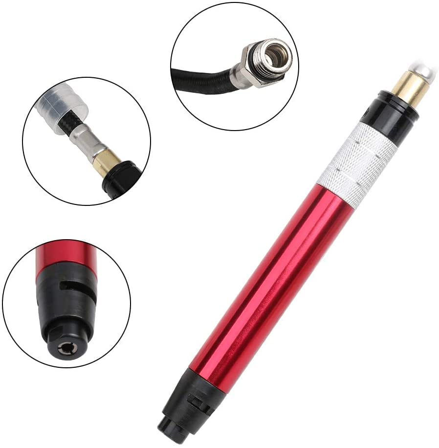 VOTOER 1/8" (3mm) Pneumatic Air Micro Die Grinder Polishing Tool Kit, 3mm Chuck Pencil Type Rotary Engraving Cutting Grinding Tool Set, 58000RPM, 90psi