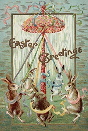 Tin Sign Easter Bunny Maypole Dance Ribbon Retro Art Decoration Vintage Poster for Home Bar Store Cafe Club Farm Garage 12" X 8"
