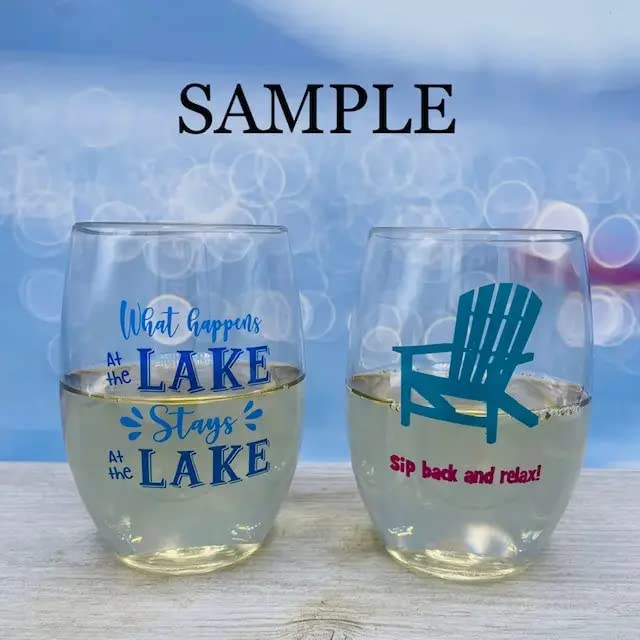 Set of 4 Shatterproof Designer 16 oz Plastic Wine Glasses MADE in the USA (LAKE)