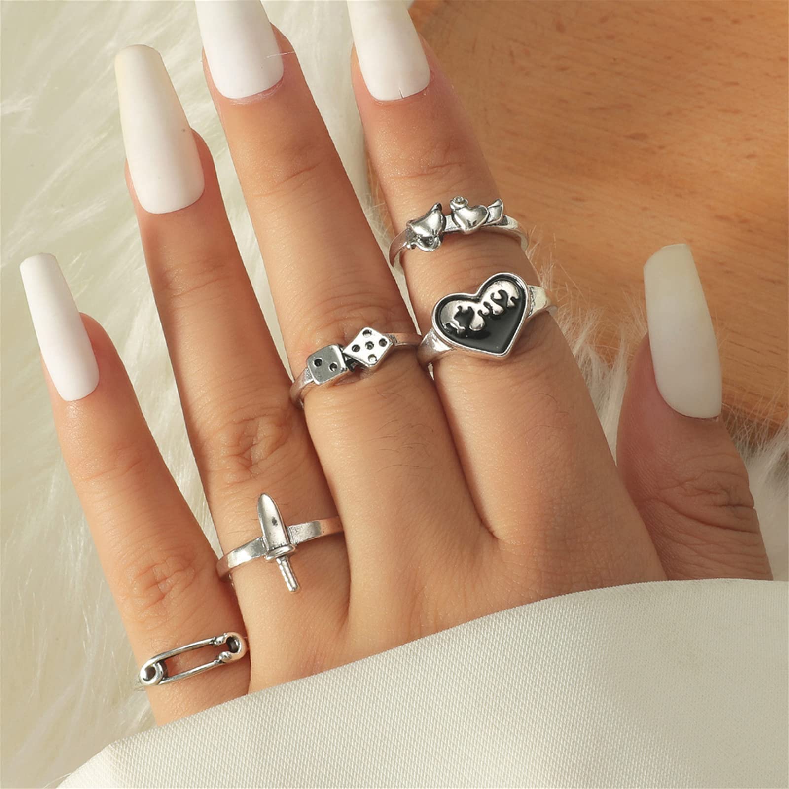 WCRAZYE 10pcs Chain Finger Rings for Women Men Adjustable Cool Punk Gothic Rings Cross Butterfly Knuckle Rings Vintage Statement Stackable Rings Set (10 Chain Rings)