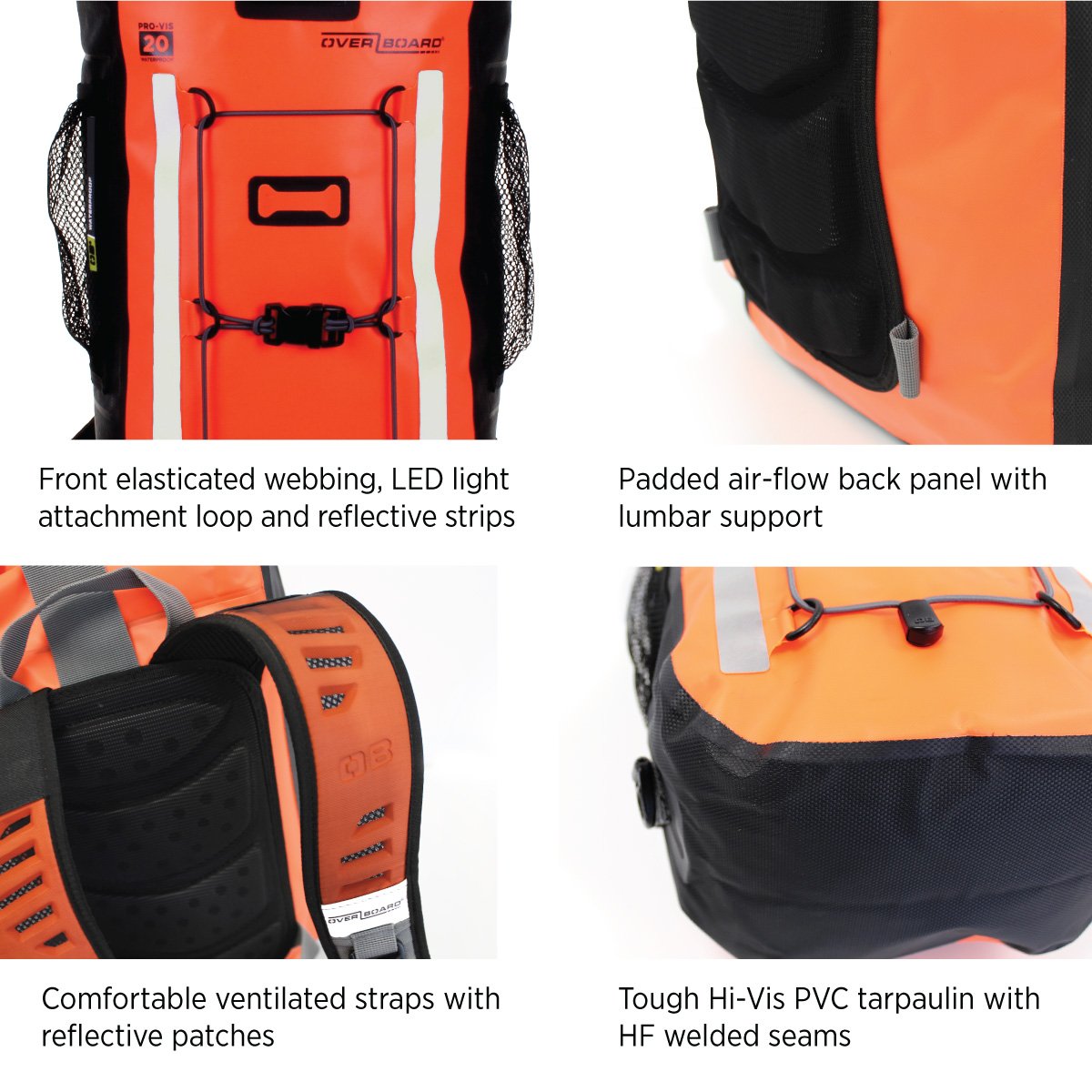 OverBoard Waterproof Pro-Vis Backpack, Orange, 20-Liter