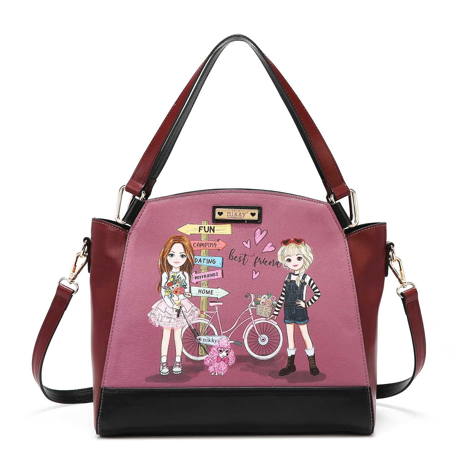Nicole Lee Nikky Trapeze Style Handbag, Vegan Leather Shoulder Bag with Optional Crossbody Strap (TWINS)