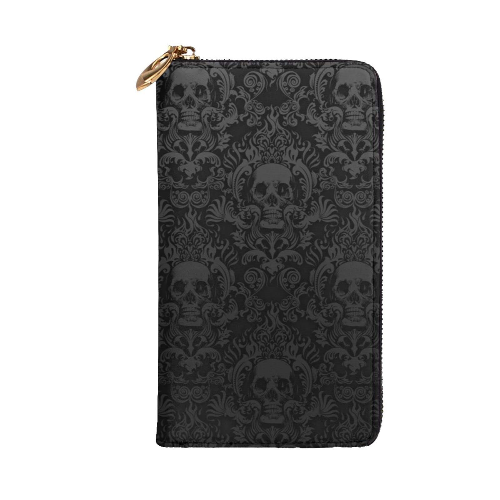 VVTDESA Gothic Wallpaper Skull Print Men'S And Women'S Leather Wallets Clutches And Wallets Soft Leather Print Zip Multi Card Slots