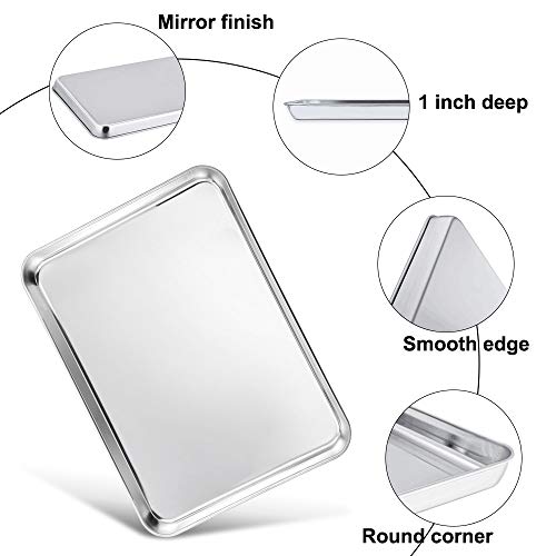 TeamFar Baking Sheet Set of 4, Stainless Steel Baking Pan Tray Cookie Sheet, Non Toxic & Healthy, Rust Free & Easy Clean - Dishwasher Safe