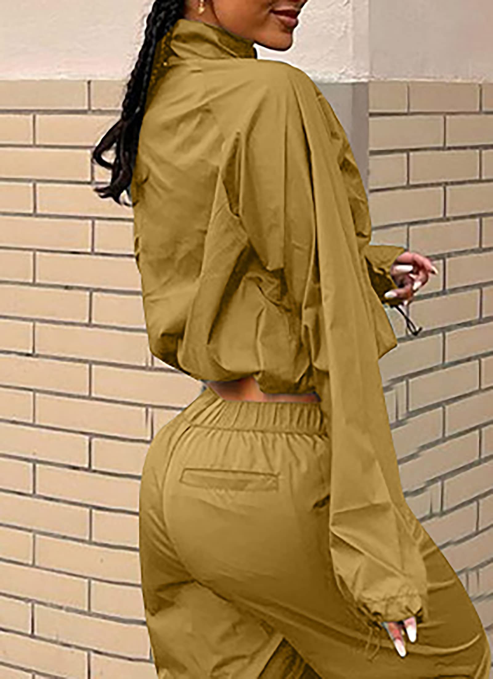 Women Quarter Zip Workout Jacket Long Sleeve Cropped Athletic Running Pullover Sweatshirt Casual Windbreaker KahkiL