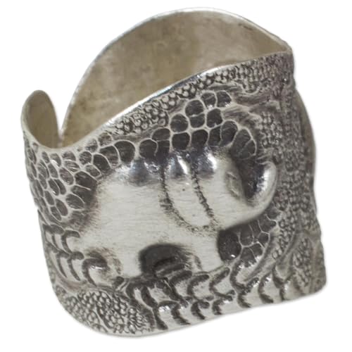 NOVICA Artisan Handmade 950 Silver Wrap Ring Artisan Crafted with Elephants from Thailand 'Thai Couple'