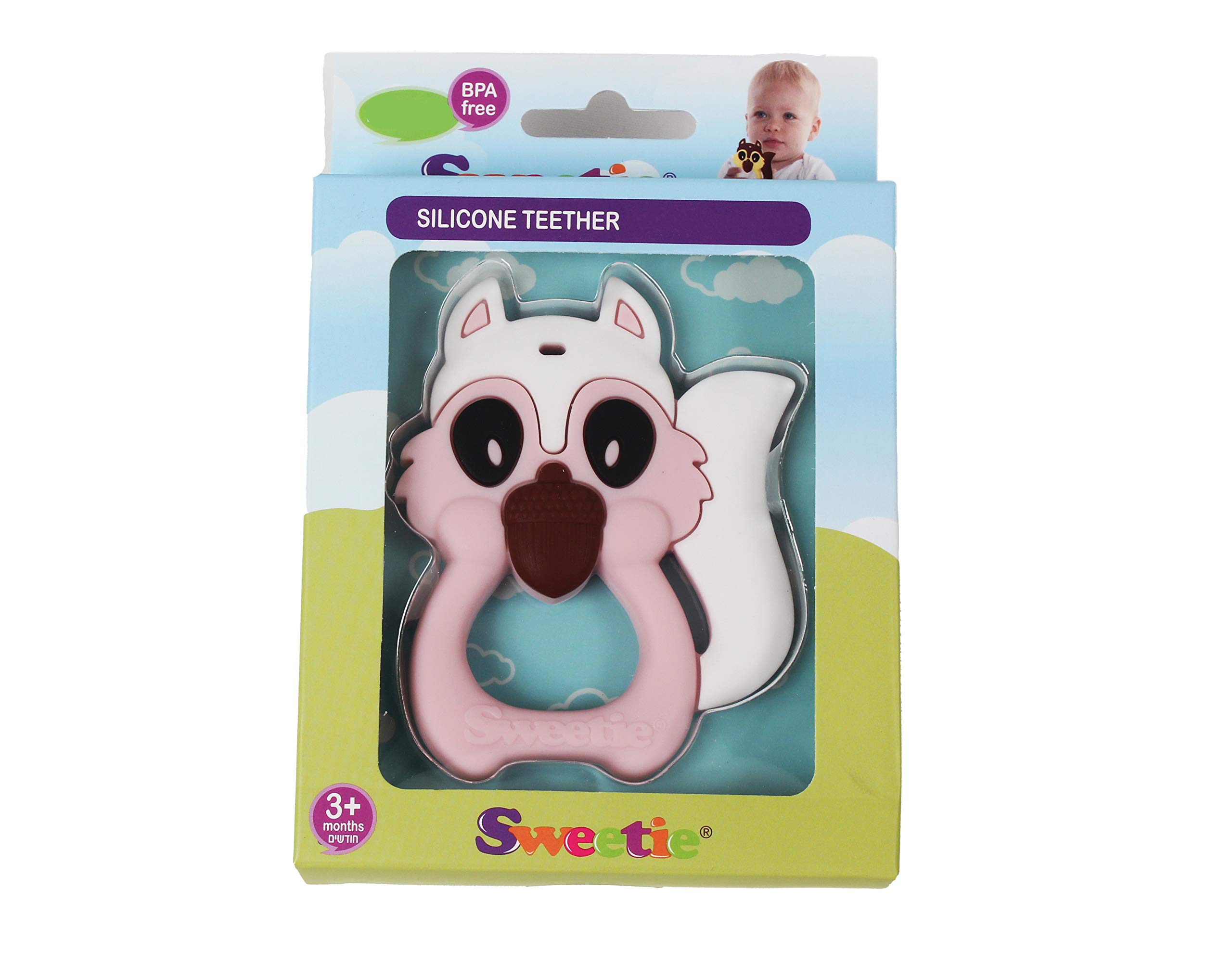 Sweetie TR032 Teether Teething Squirrel Toys Silicone Teething for Babies Silicone for Baby Teething (Pink)