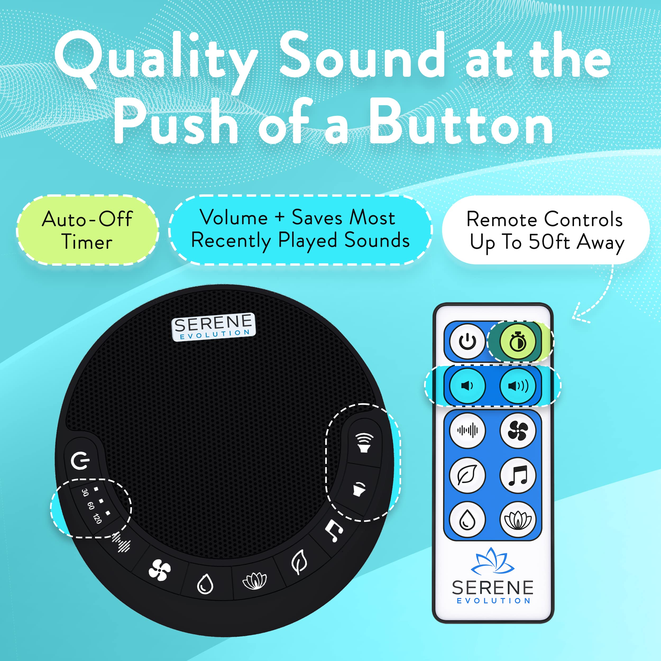 Serene Evolution White Noise Machine for Adults Sleeping or Baby, White Noise Machine for Office Privacy & Noise Cancelling, Sleep Music Machine for Adults, Fan, Ocean, Rain Sounds (60 Sounds, Black)