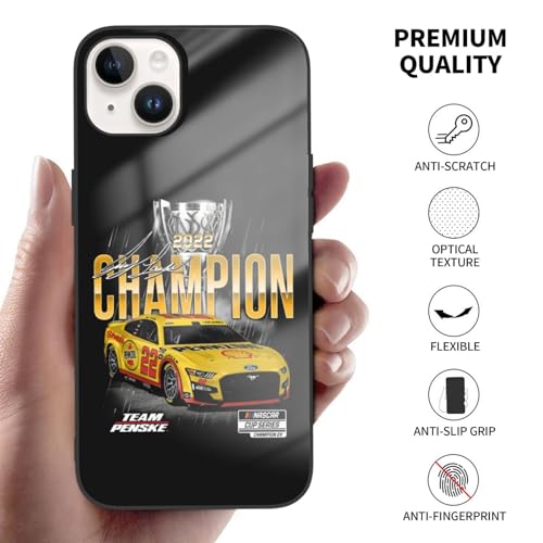 RATRIG Joey Logano 22 Compatible with iPhone 14/Plus Glass Case Bumper Protective Slim Shatterproof Shockproof Scratch Resistant Not Yellowing