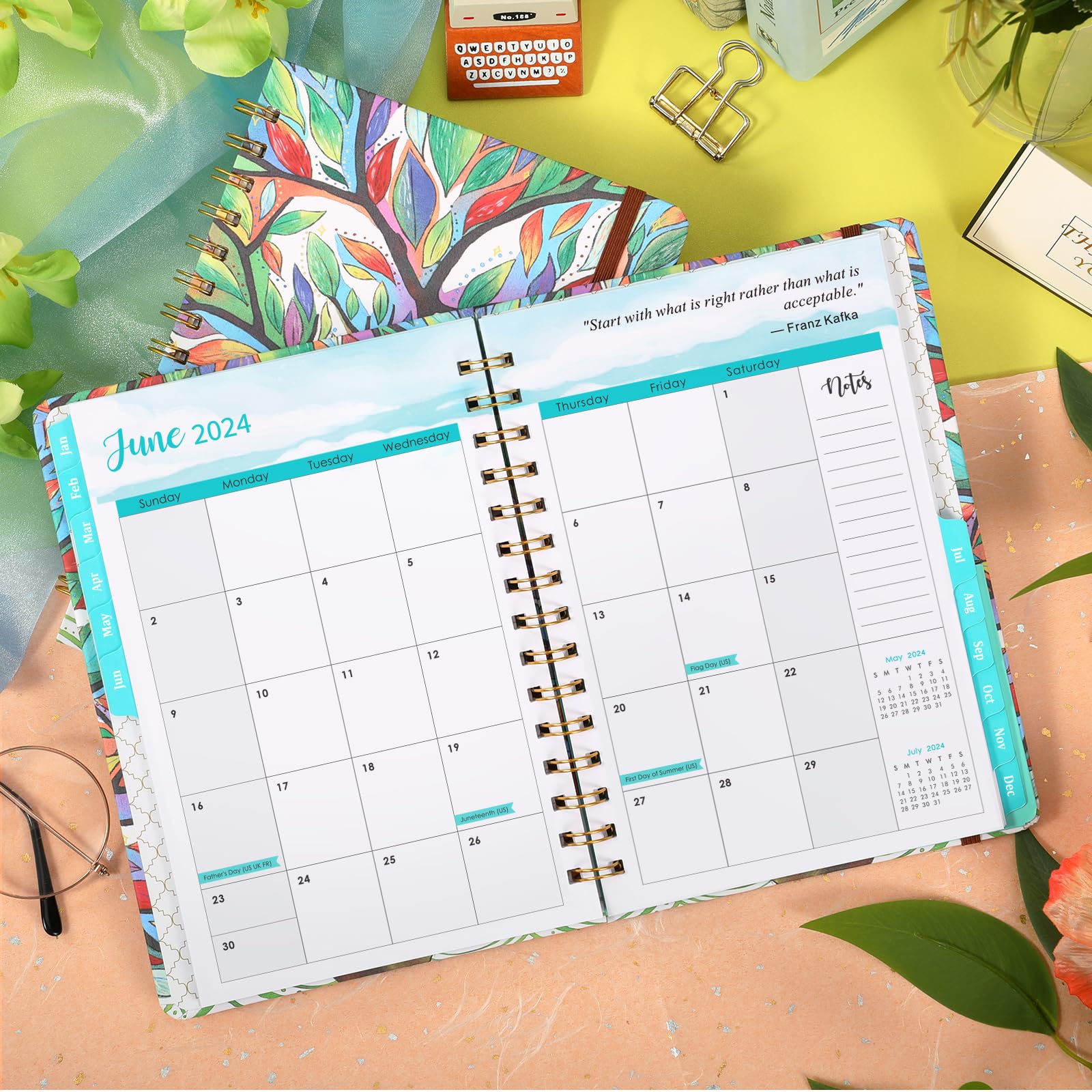 Planner 2024 - JAN. 2024 - DEC. 2024, 2024 Planner, Planner 2024, Weekly & Monthly Planner 2024 with Tabs, 6.3" x 8.4", Hardcover with Back Pocket + Thick Paper + Twin-Wire Binding - Watercolor Tree