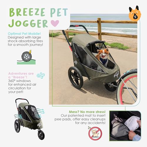 Petique Breeze Jogger, Dog Cart for Medium Size Pets, Ventilated Pet Stroller for Cats & Dogs, Black