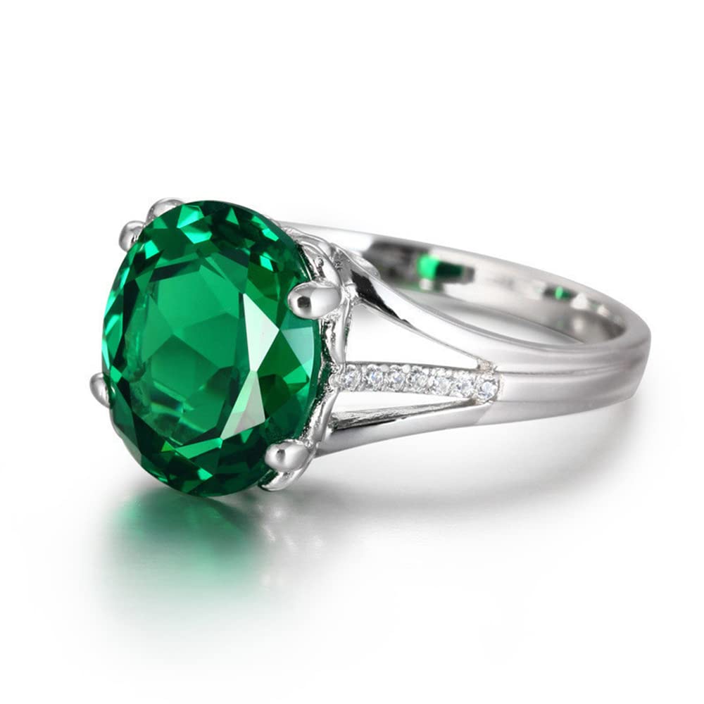 WDIYIEETN Emerald Ring 4 Carats Oval Cut 925 Sterling Silver Cubic Zirconia Crystal Diamond Solitaire Engagement Wedding Ring (8)