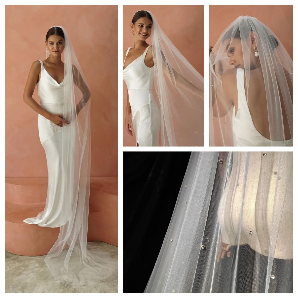 Passat Austrian Rhinestones Bridal Veil Crystals Wedding Veil Beaded Veils For Brides 1T3M Cathedral Ivory Bridal Veils For Wedding Gifts
