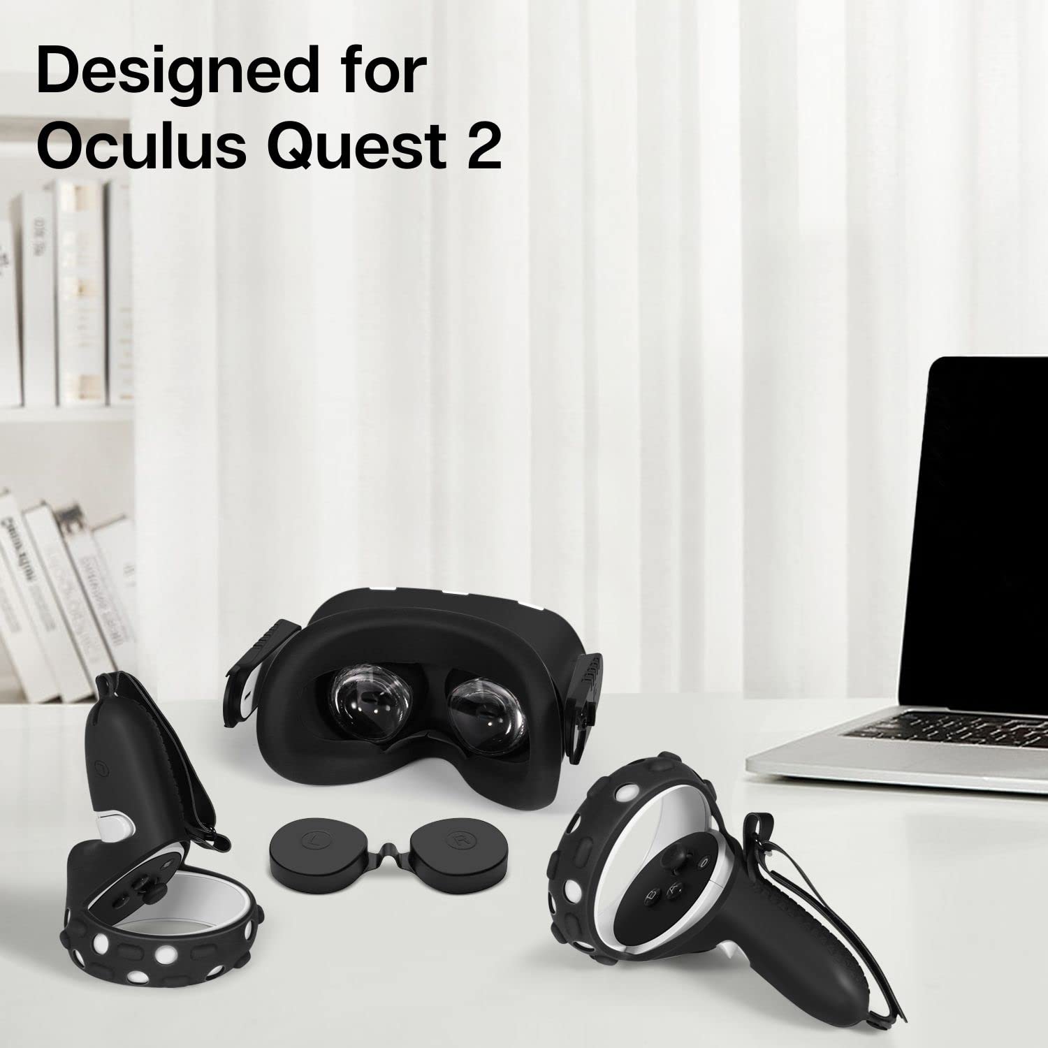 TNP Silicone Cover Set for Oculus Quest 2 Meta Quest 2 Controller Protector Black 4 in 1 Silicone VR Face Cover, Protective Lens Cover, VR Headset Skin Shell Accessories for Oculus Quest 2