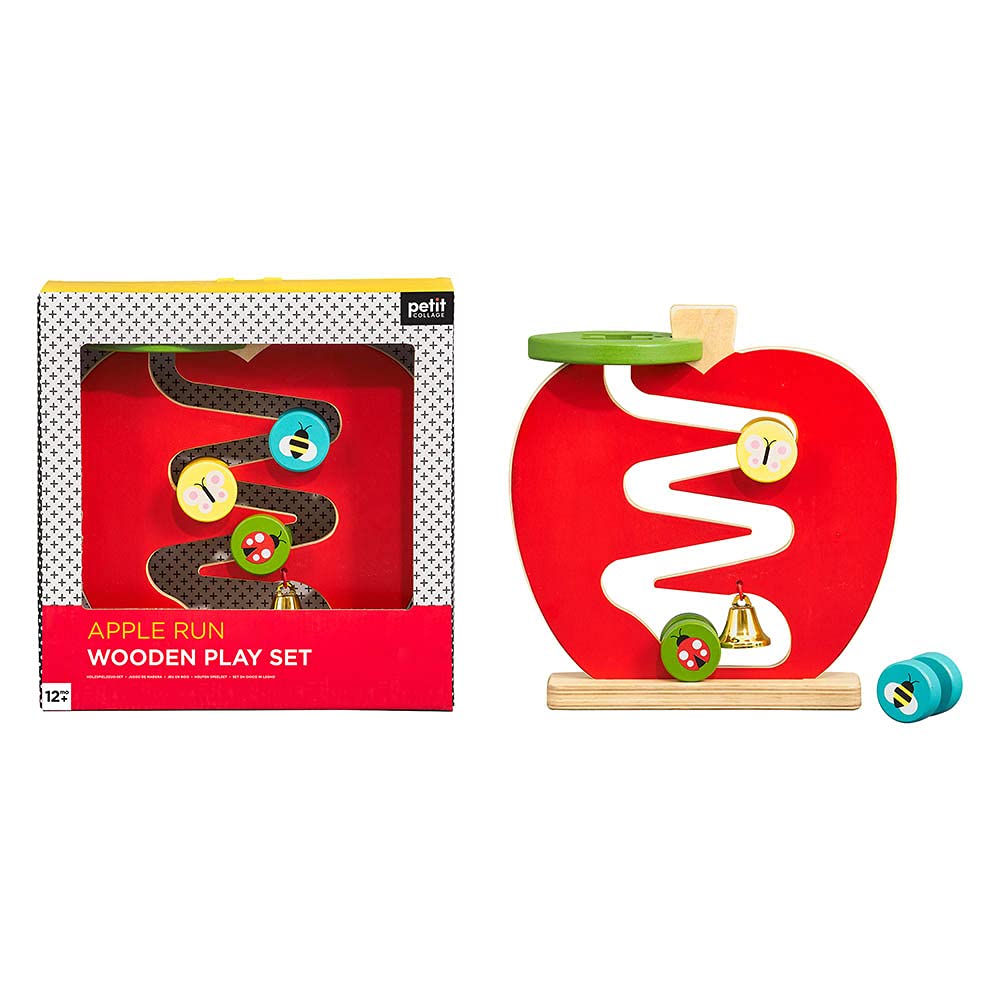 Petit Collage Wooden Apple Racer Toddler Toy, Activity Toys Designed with Safe Materials β Wooden Toy for Babies and Toddlers 12 Months and Older, Builds Hand-Eye Coordination