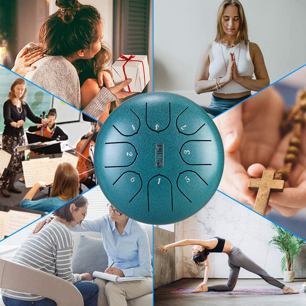 Steel Tongue Drum 6 Inch 8 Note,Ethereal Drum Panda Drum,Class D Ethereal Drum,Applicable to Music Education,Mind Healing, Yoga Meditation (Malachite)