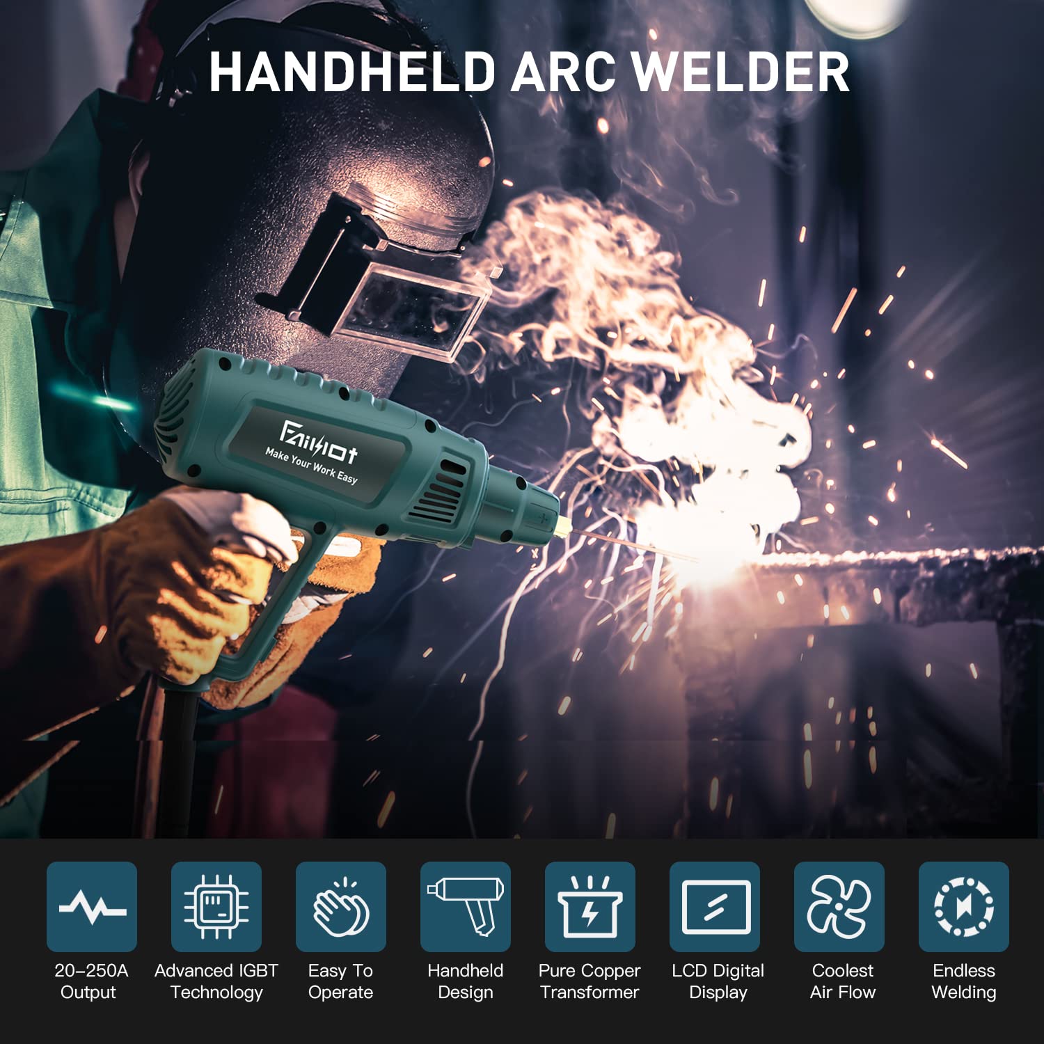Welding Machine Kit, Faiuot Handheld Welder IGBT Digital Inverter Technology ARC Welder MMA Welding Gun 110V Hot Start Portable Welder Machine