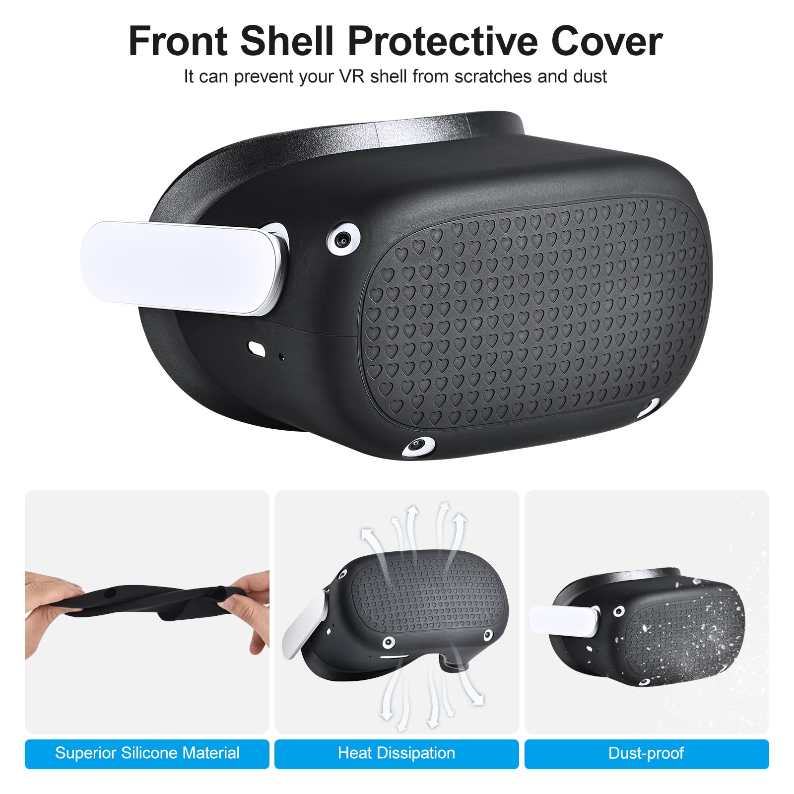 VR Silicone Cover Accessories for Quest 2, Silicone Face Cover, VR Shell Cover, Lens Protector, Cloth Eye Mask Cover, Touch Controller Grip Covers with Adjustable Strap, Protect Your Quest 2 in 1 Set